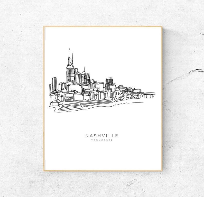 NASHVILLE Skyline 8x10 Single Line Art Print // Black and White ...