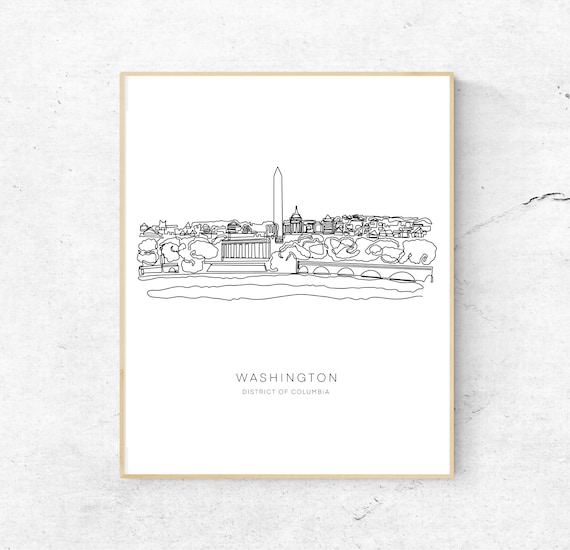 WASHINGTON DC Skyline 8x10 Single Line Art Print // Black and | Etsy