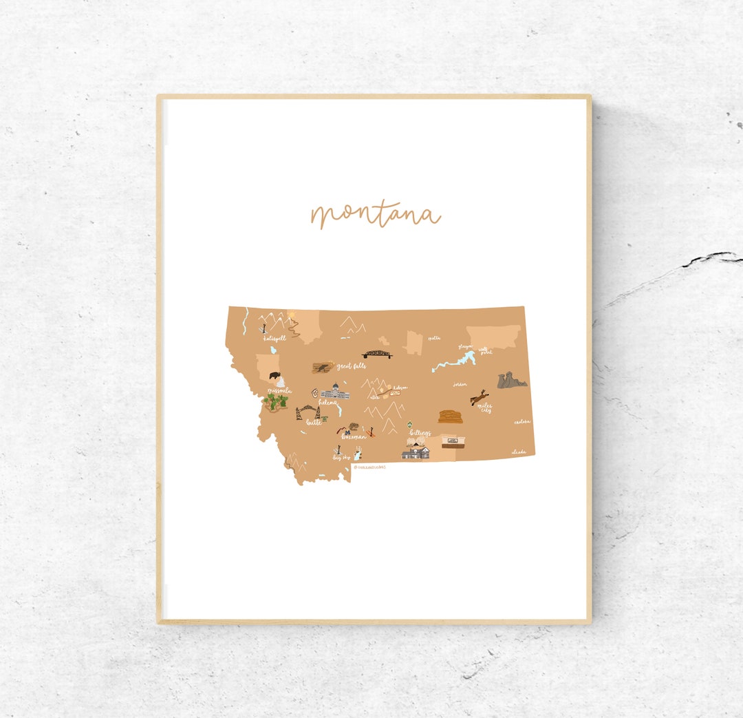 Montana Illustrated Map Hand-drawn (unframed) - Etsy
