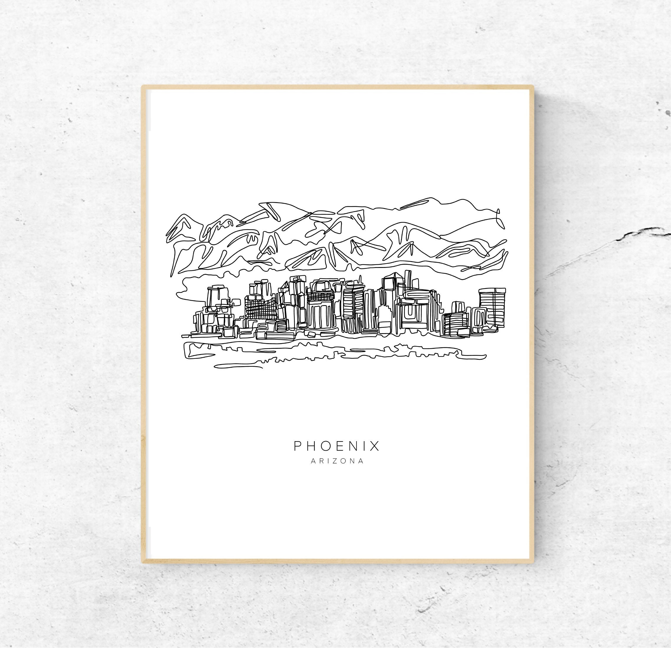 PHOENIX Skyline 8x10 Single Line Art Print // Black and White ...
