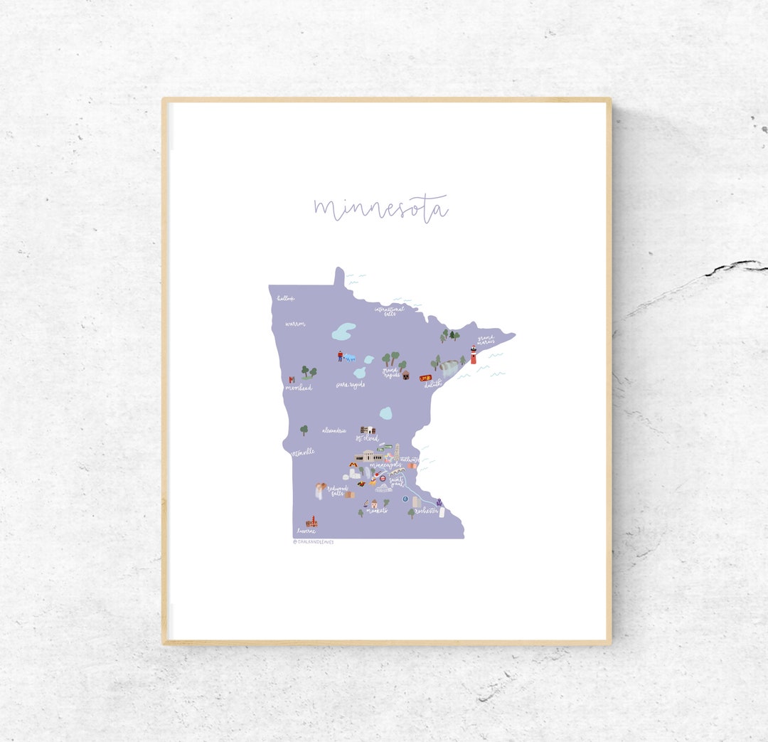 Minnesota Illustrated Map Hand-drawn (unframed) - Etsy