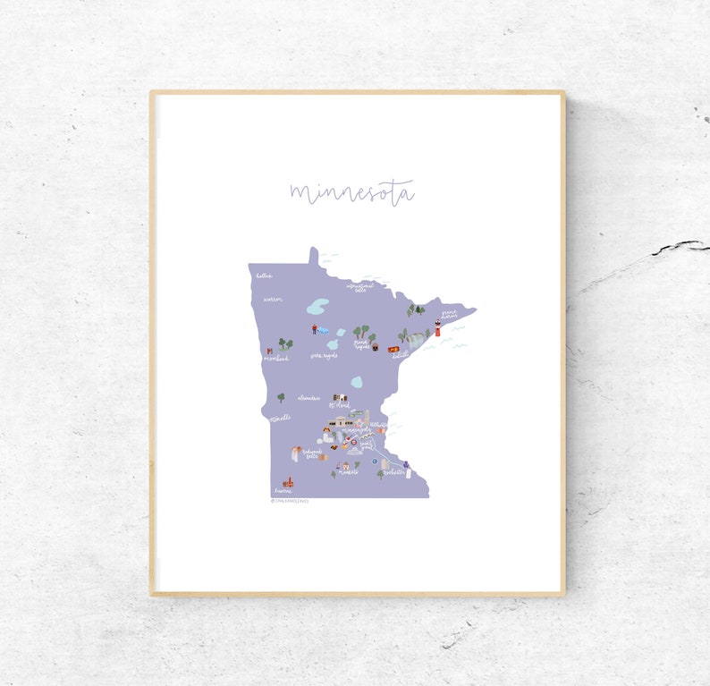 Minnesota Illustrated Map Hand-drawn (unframed) - Etsy