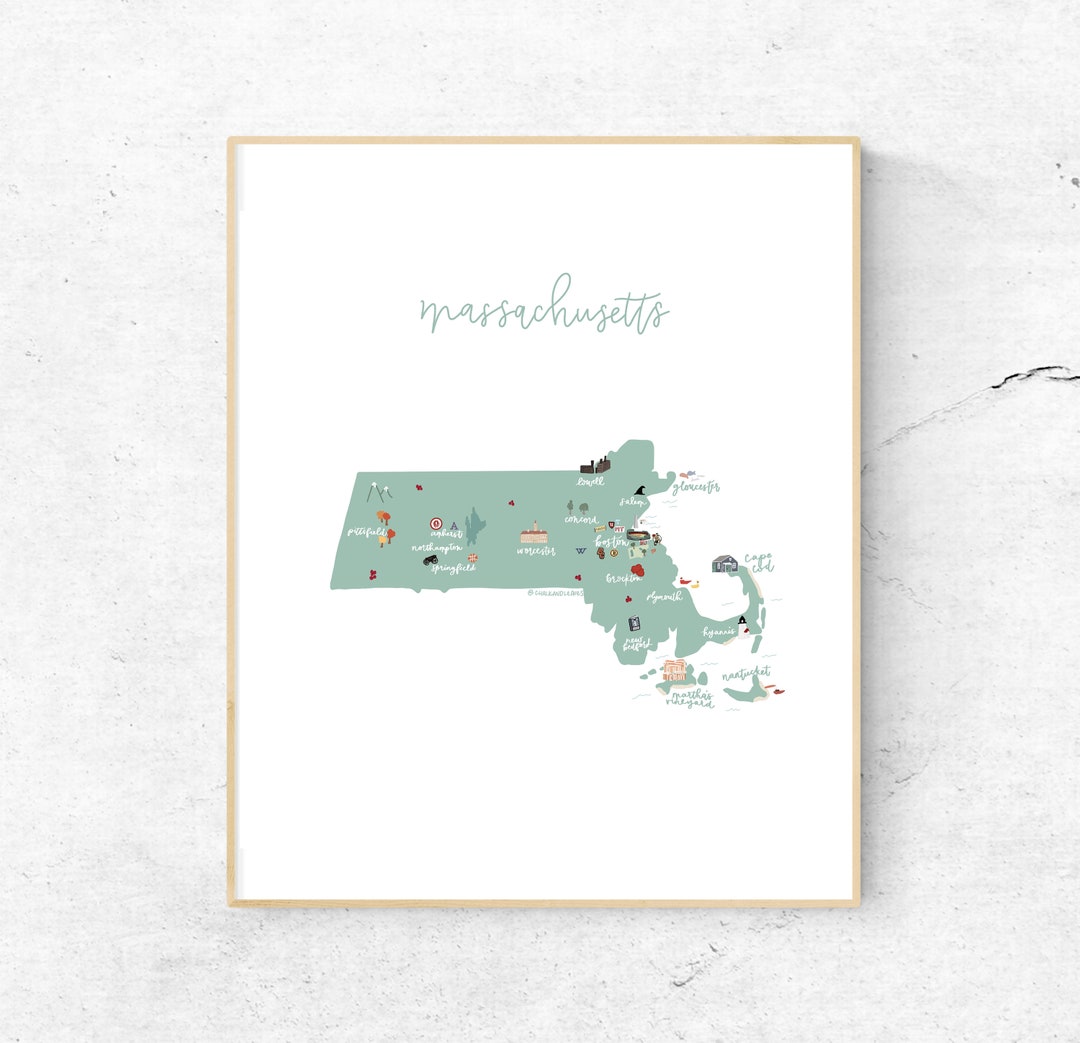 Massachusetts Illustrated Map Hand-drawn (unframed) - Etsy