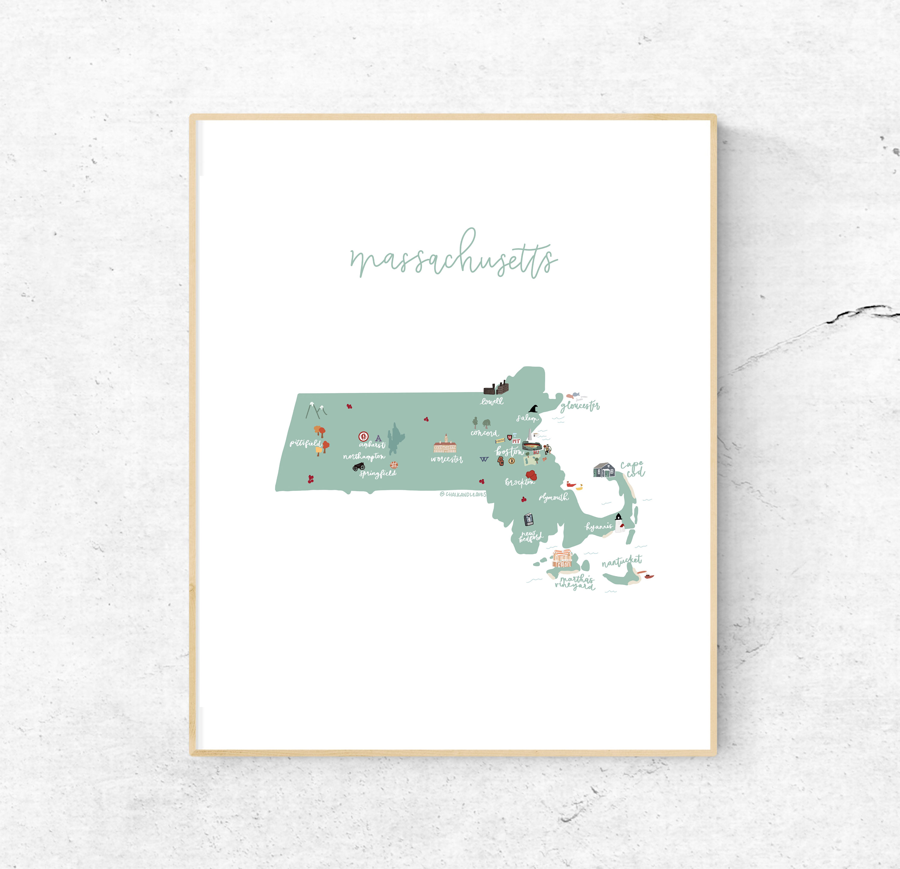 Massachusetts Illustrated Map Hand-drawn unframed - Etsy