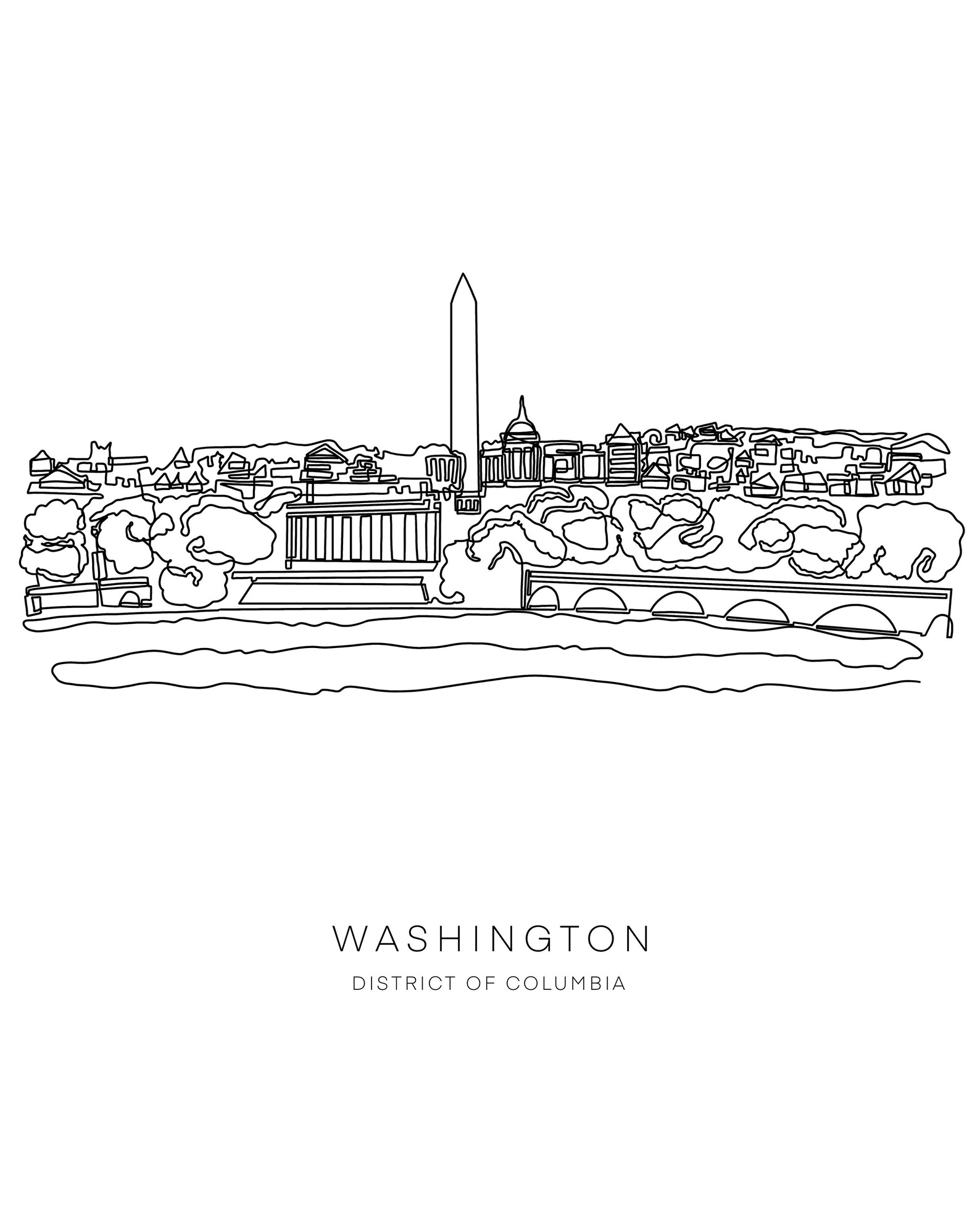 WASHINGTON DC Skyline 8x10 Single Line Art Print // Black and | Etsy