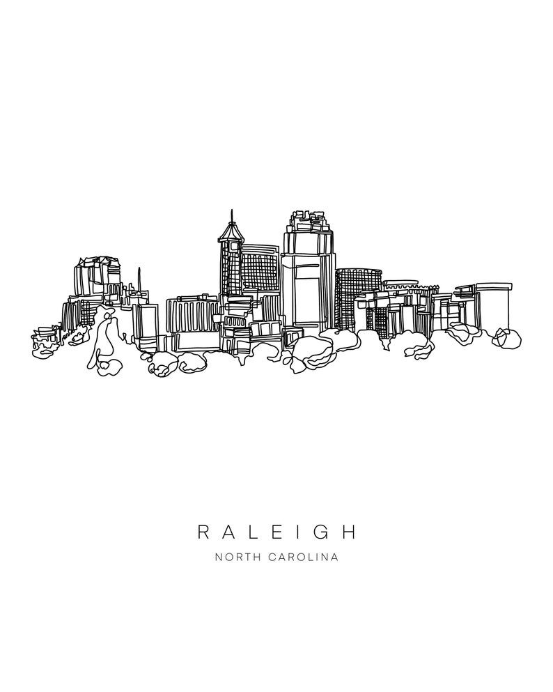 RALEIGH Skyline 8x10 Single Line Art Print // Black and White ...