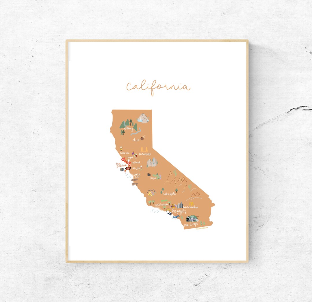 California Illustrated Map Hand-drawn (unframed) - Etsy