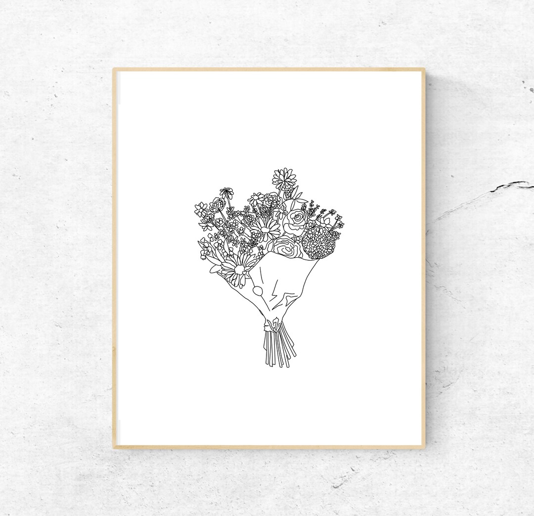 Large Line Art Bouquet, Paper Bag Bouquet | Print 8x10 - Unframed ...