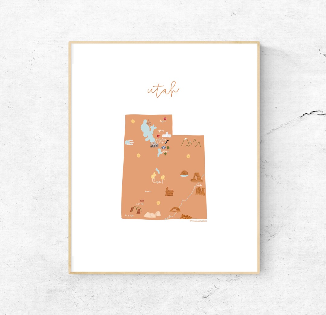 Utah Illustrated Map Hand-drawn (unframed) - Etsy