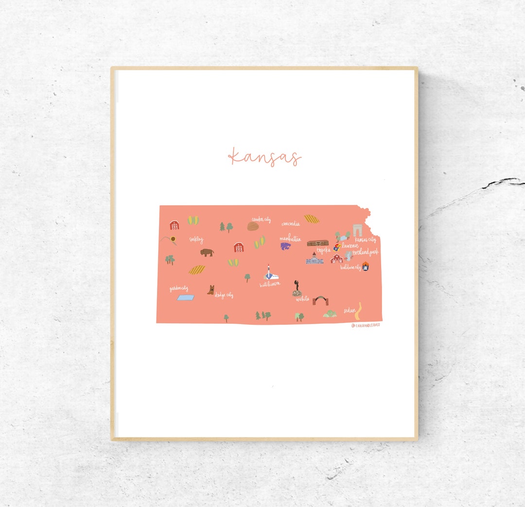 Kansas Illustrated Map Hand-drawn (unframed) - Etsy