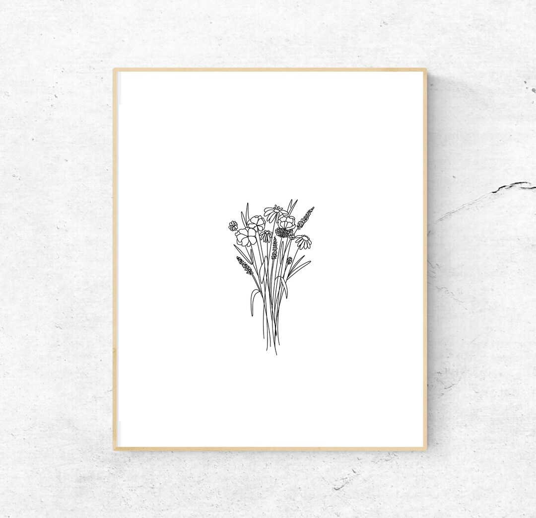 Small Line Art Bouquet | Print 8x10 - Unframed | Line Art Print ...