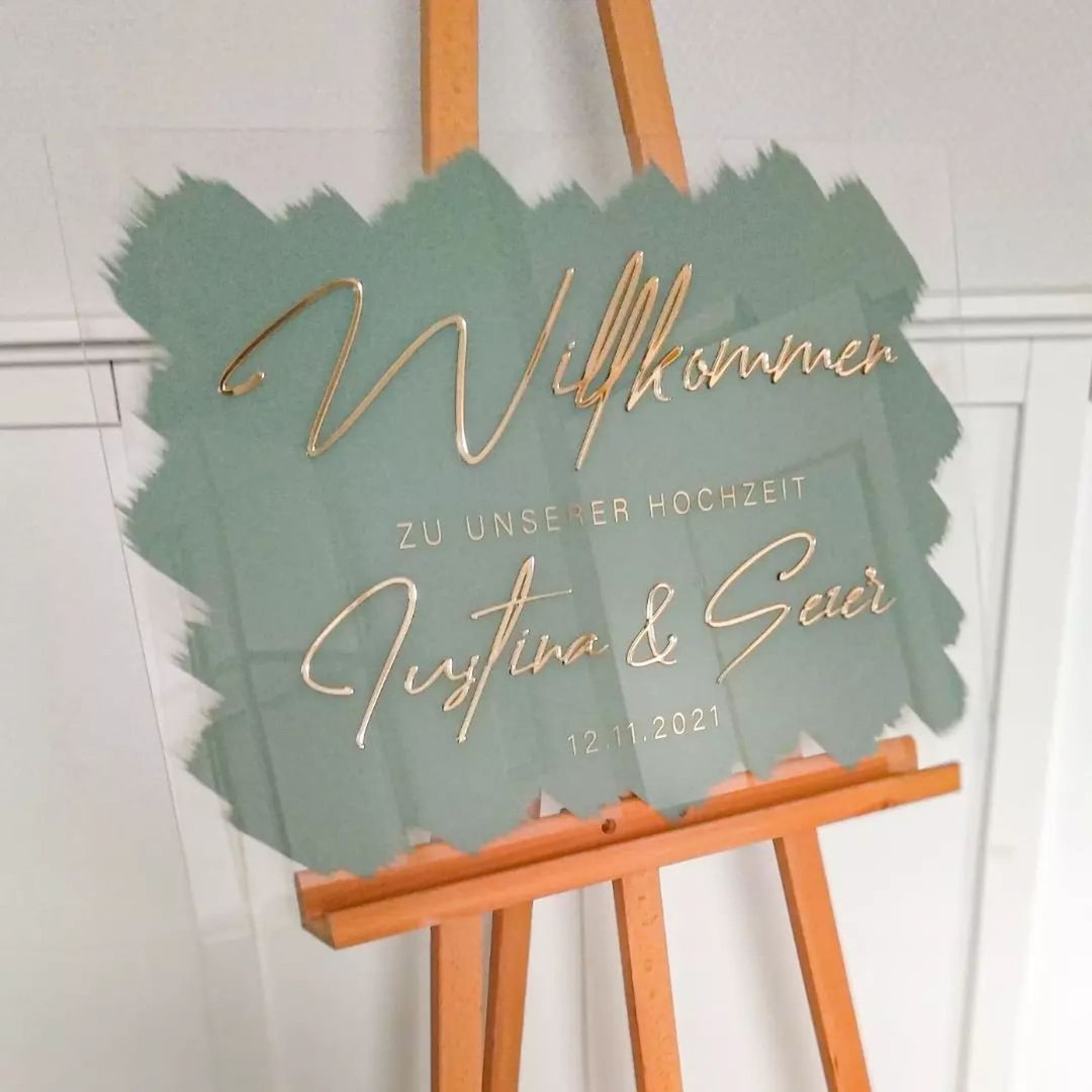 Willkommensschild Hochzeit Personalisiert | Acryl mit Farbe | 3D ...