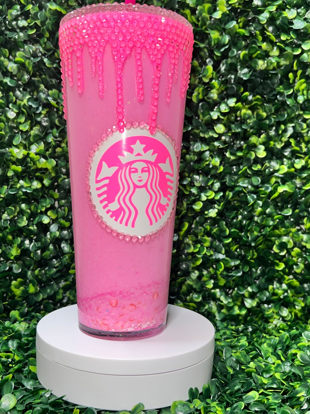 RTS- 24oz Rhinestone “pink Drink” Inspired Starbucks Drip Snow Globe ...