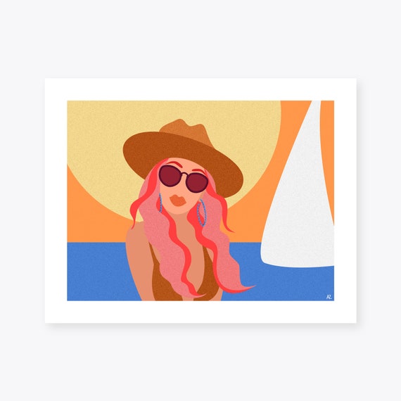 Beach Cowboy Beach Art Minimalist Art Colorful Wall Art | Etsy