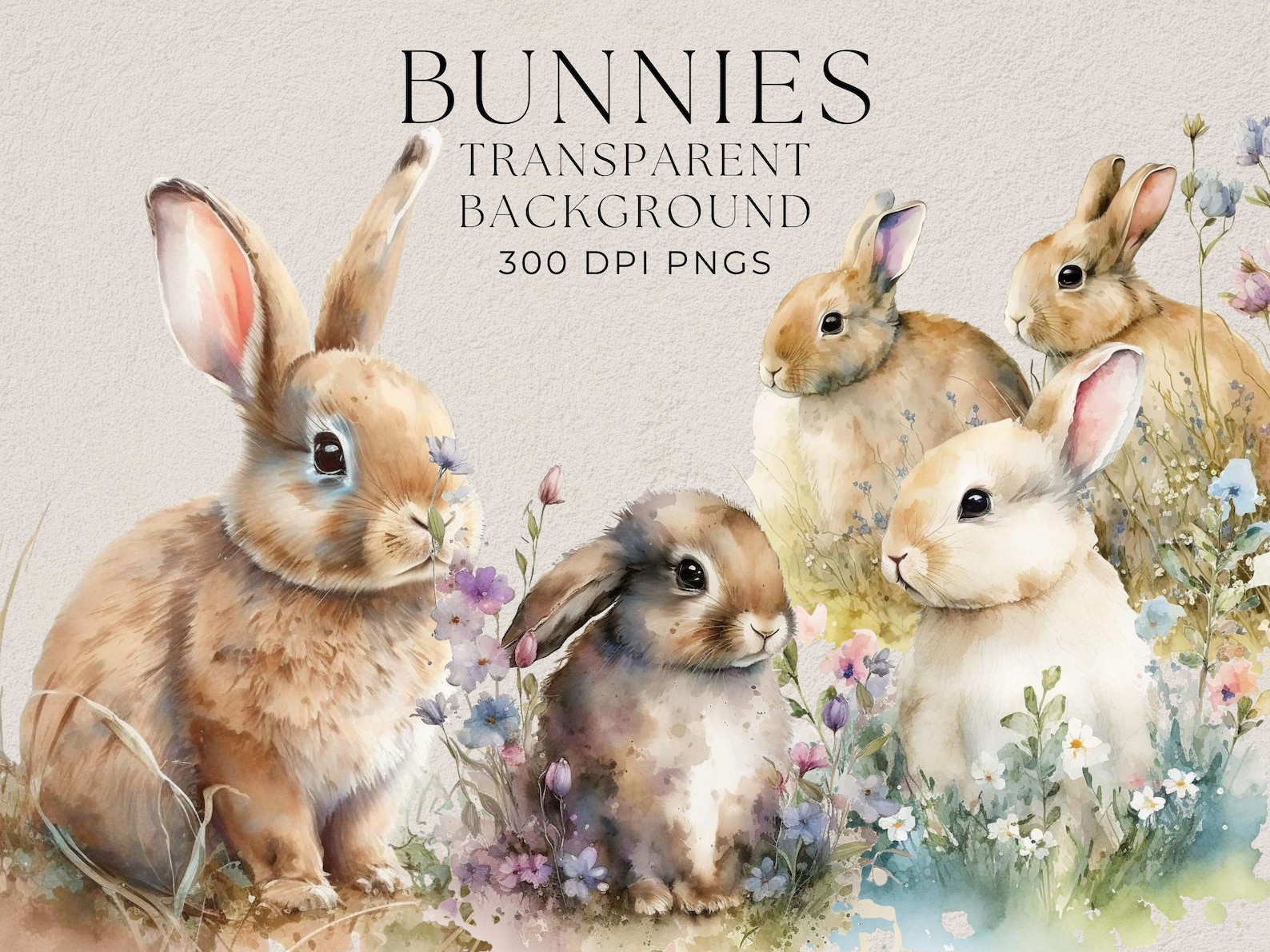 Easter Bunny Clipart, Rabbit With Flowers, Easter Baskets With Eggs ...