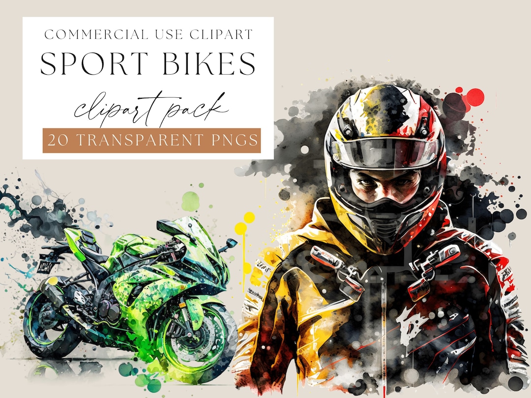 Watercolor Motorbike Clipart Pack, Sports Bike Pack, Transparent Pngs ...