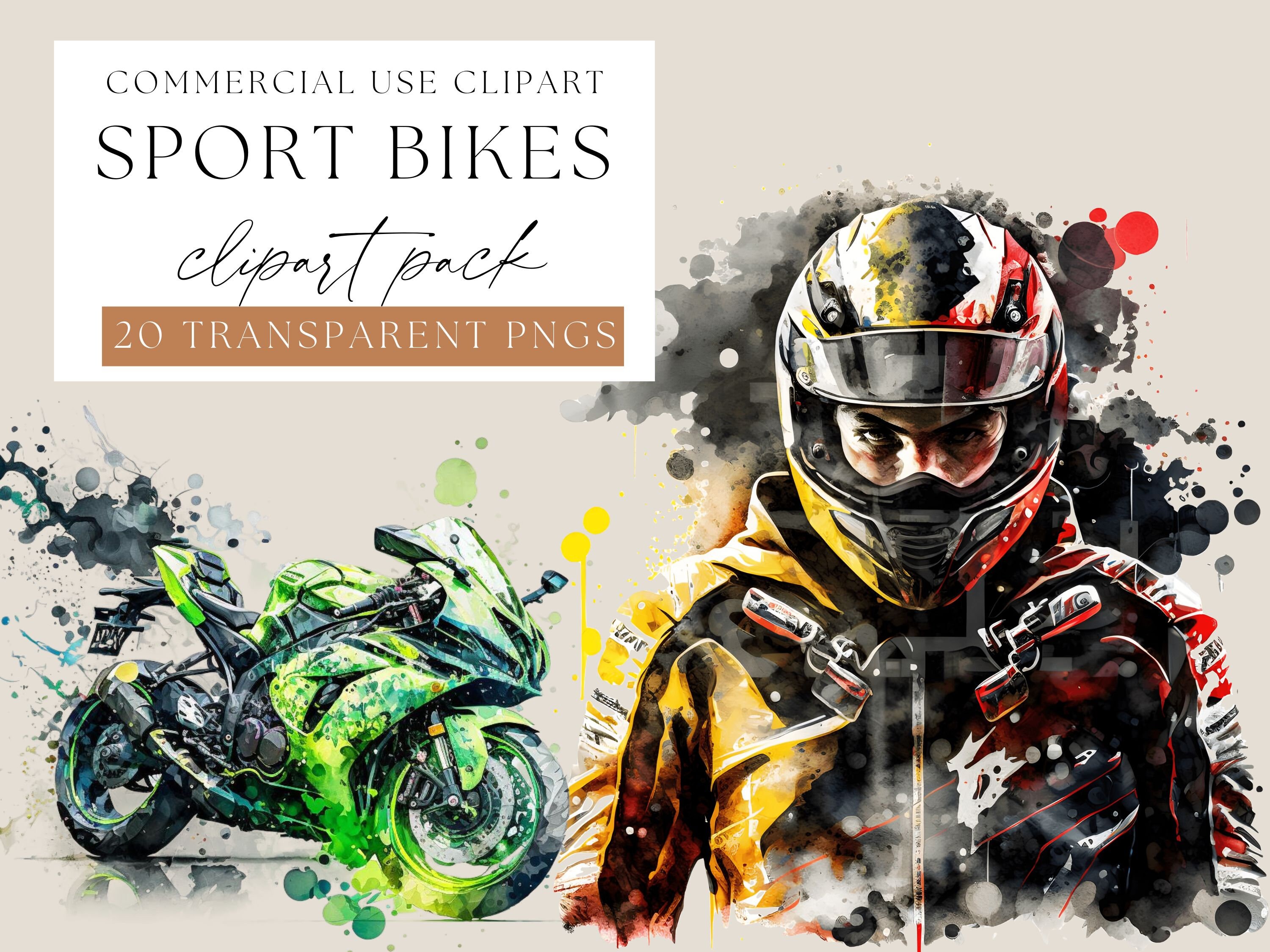 Watercolor Motorbike Clipart Pack, Sports Bike Pack, Transparent Pngs ...