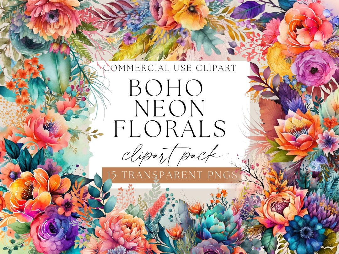 Boho Neon Floral Arrangements, Transparent Pngs, Colorful Flower Clip ...