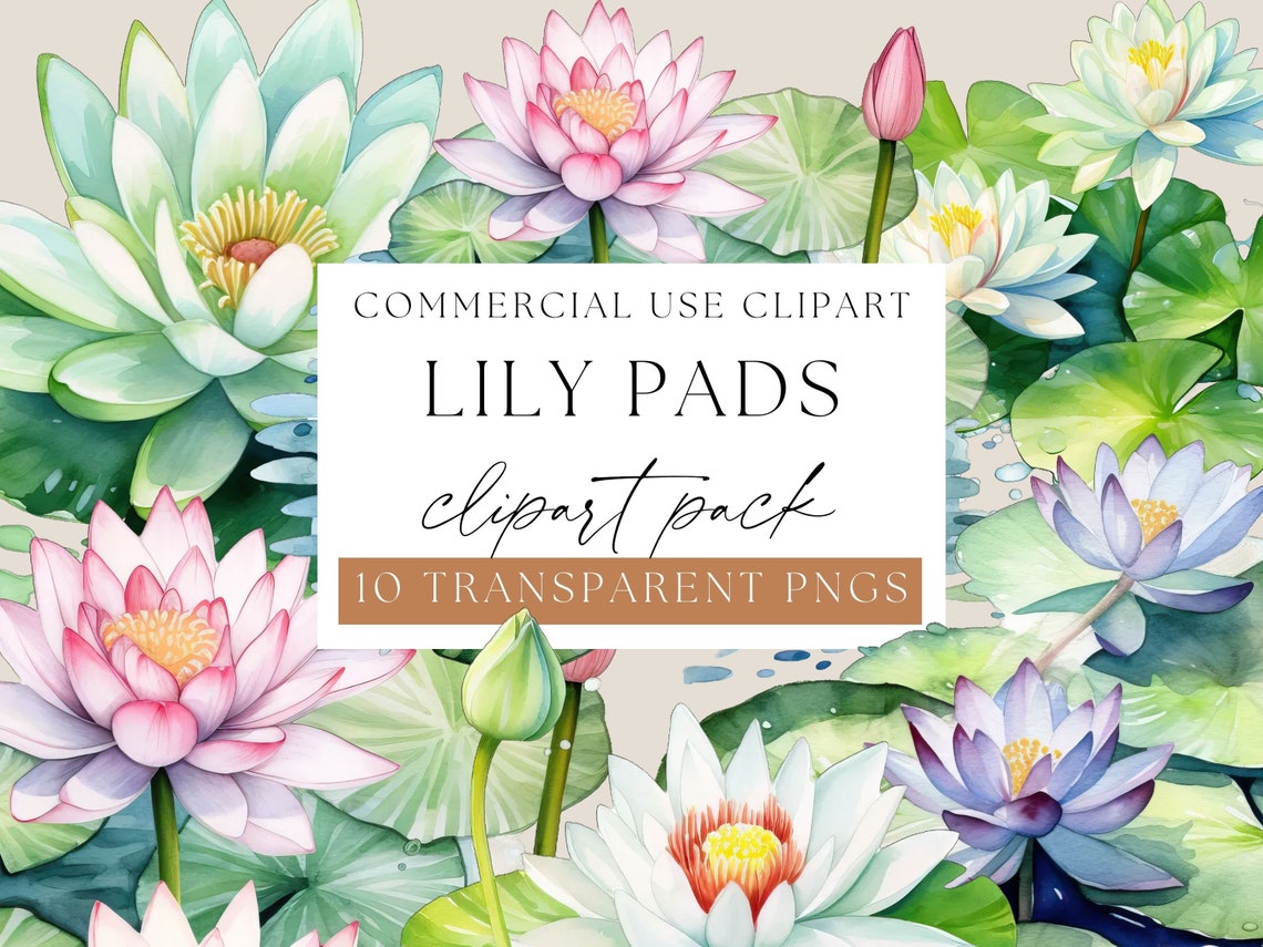 Lily Pads Clipart Pack, Water Lily Clipart, Watercolour Lily Pads ...
