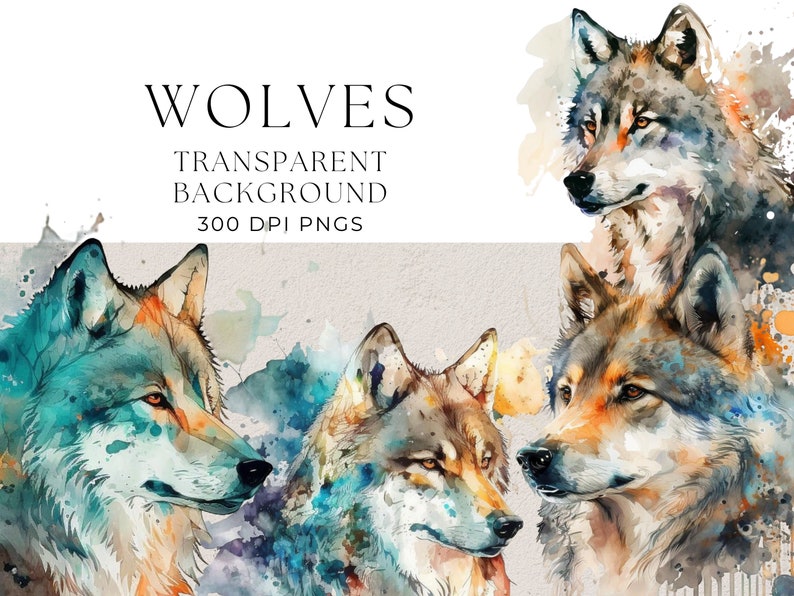Watercolor Wolf Pack Clipart, Commercial Use Images, Transparent Wolves ...
