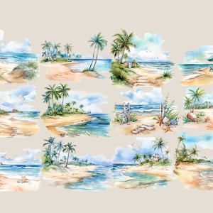 Beach Watercolor Clipart, Ocean Backgrounds, Waves and Beach ...