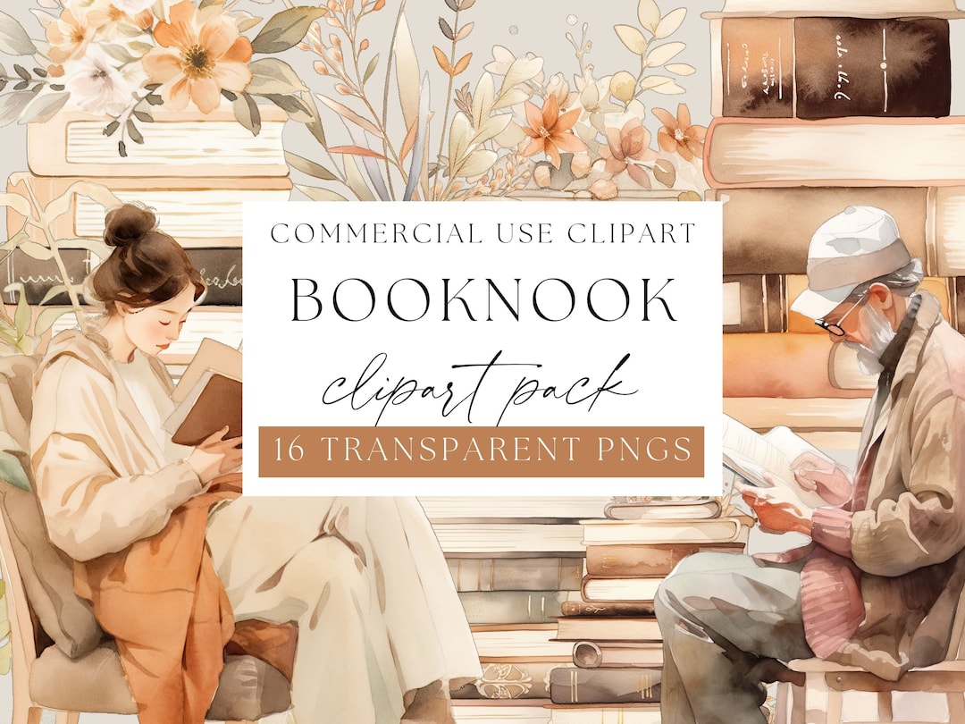 Bookworm Clipart, Book Nook Clipart, Digital Download, Bookshelf Book ...