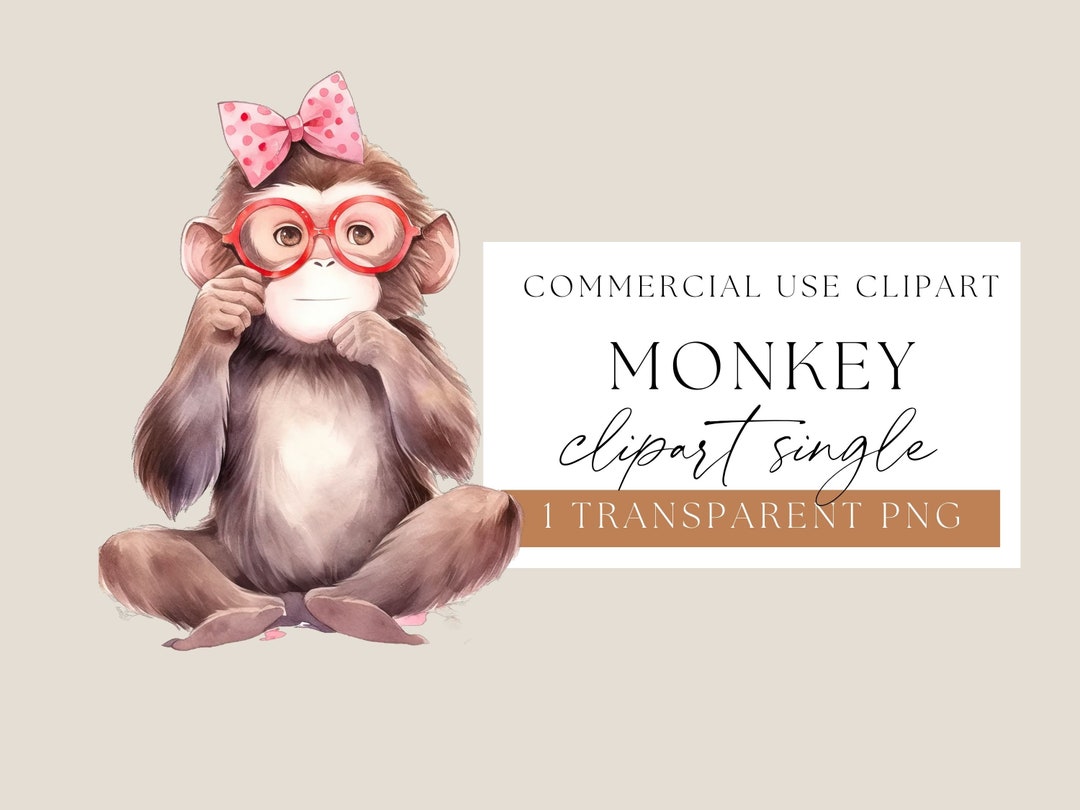 Cute Baby Monkey Clipart, Watercolor Monkey Wearing Glasses, Adorable ...