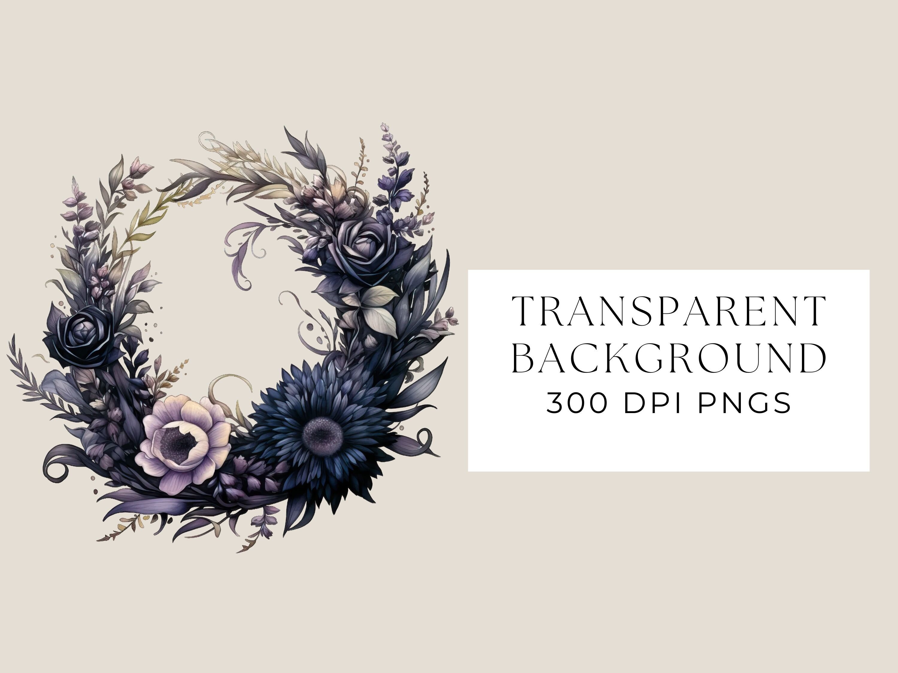 Gothic Wreath Clipart, Vampire Clipart, Black Floral Frame, Dark and ...