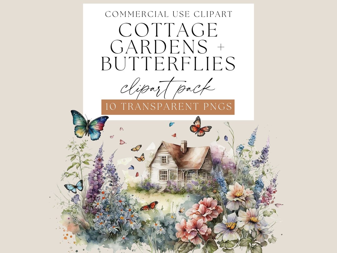 Cottage Garden With Butterflies Clipart Pack, Butterfly Scenery Pack ...