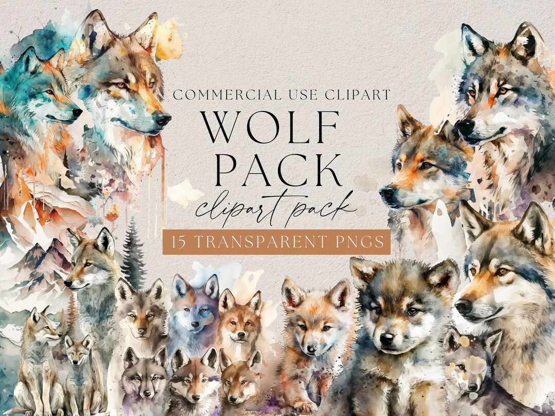 Watercolor Wolf Pack Clipart, Commercial Use Images, Transparent Wolves ...