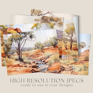 Watercolour Australian Outback Scenery, Aussie Desert Digital Paper ...