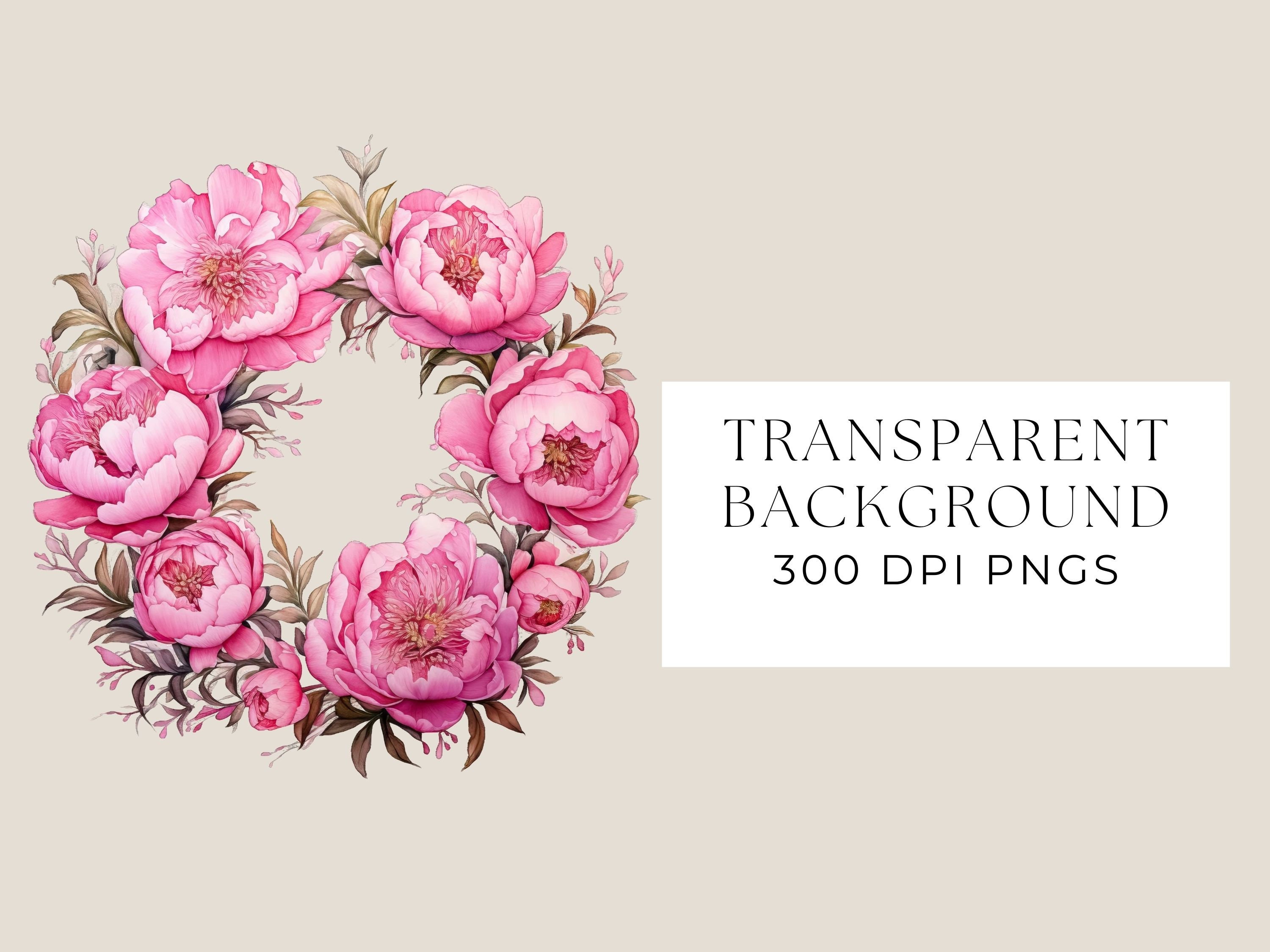 Bright Pink Peonies Wreath Clipart, Watercolor Floral Round Wreath ...