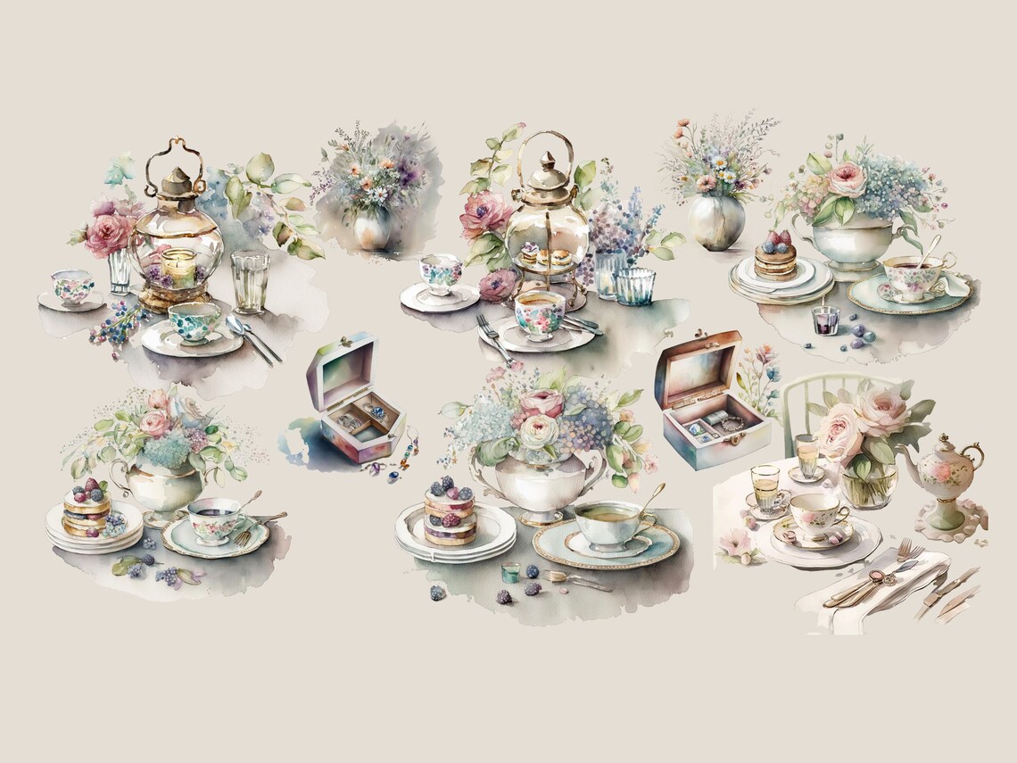 High Tea Clipart, Hightea Table Setting, Mothers Day Clip Art for ...