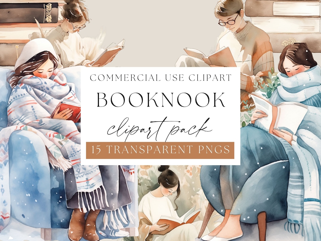 Booknook Clipart Pack, Book Nook Watercolor, Bookshelf Watercolour ...