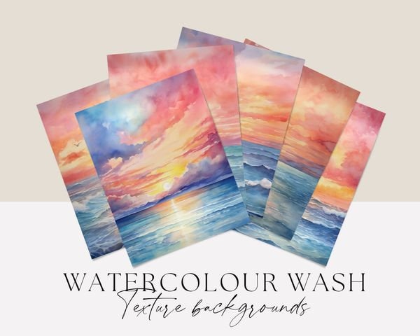 Beach Sunset Background, Ocean Watercolor Digital Papers, Watercolor ...