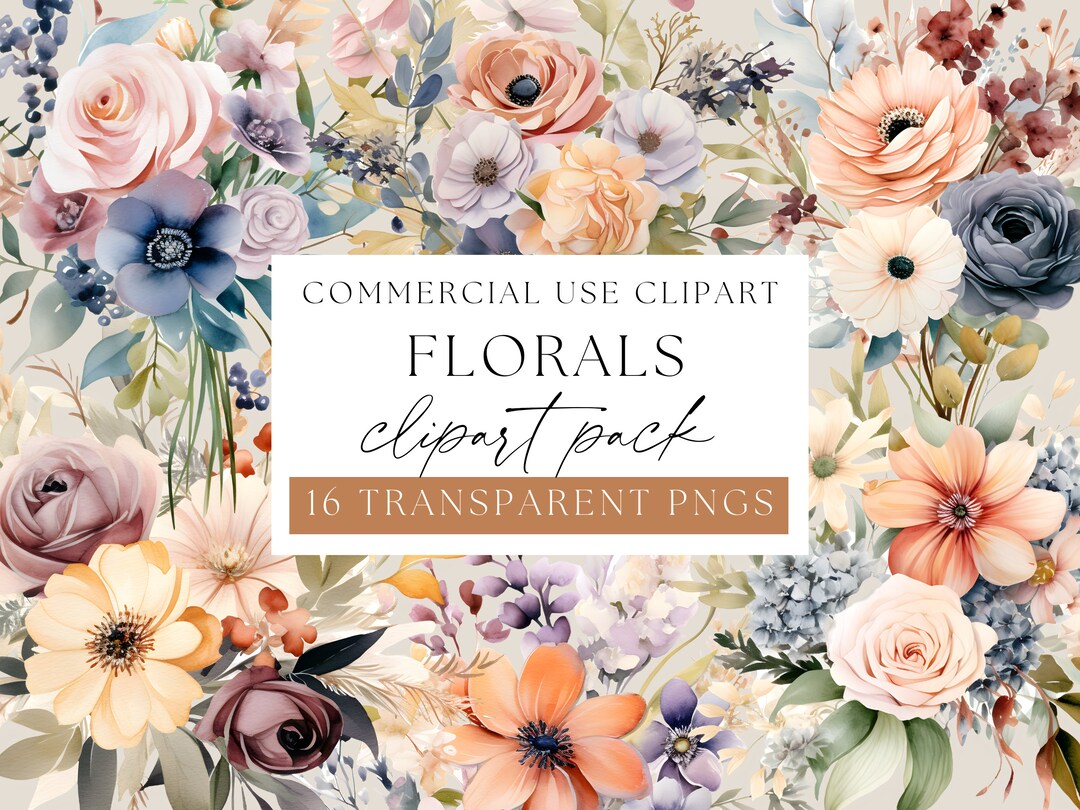 Soft Neutral Floral Clipart, Watercolor Florals, Floral Clipart ...