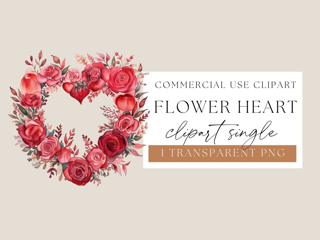 Valentine Day Clipart, Watercolor Floral Heart Wreath, Red Flower Heart ...