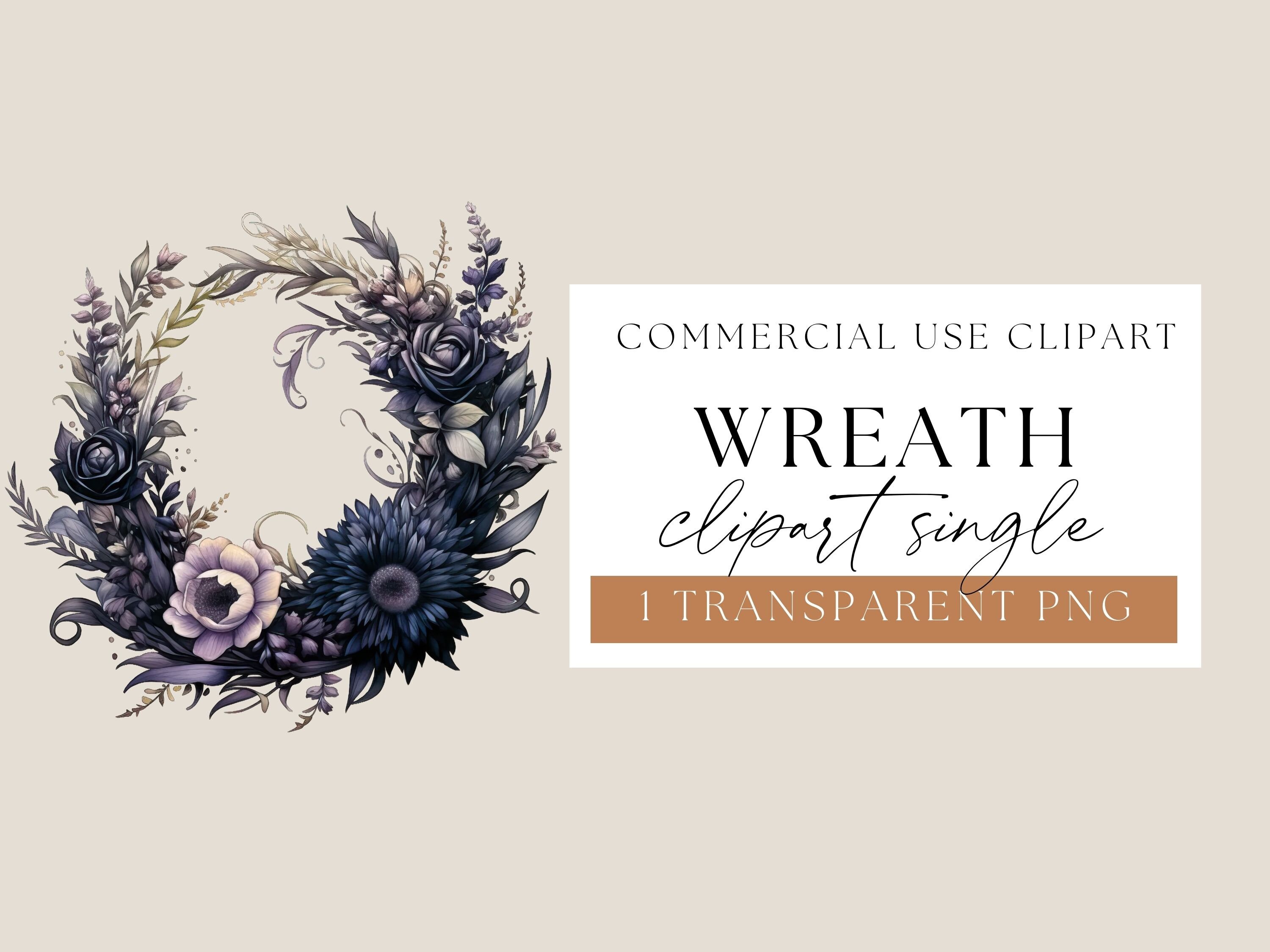 Gothic Wreath Clipart, Vampire Clipart, Black Floral Frame, Dark and ...