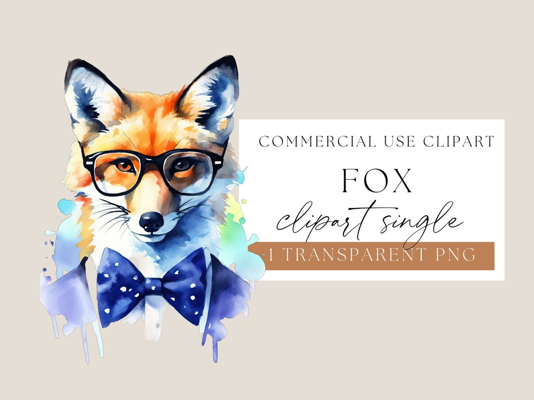 Fox Wearing Glasses, Fox Clip Art, Watercolor Fox Png, Woodland Animals ...