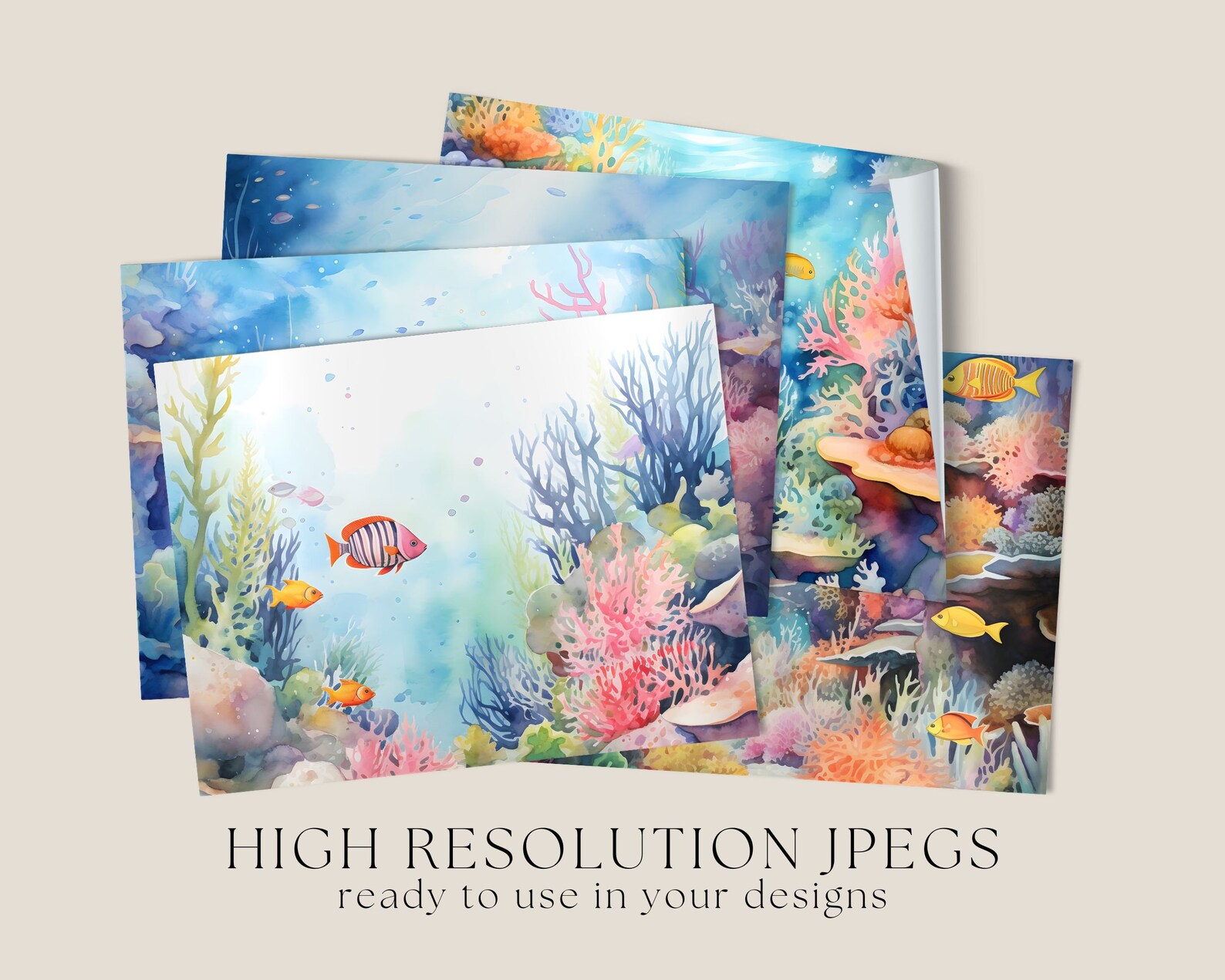 Under the Sea Watercolor Background, Coral Reef Digital Paper, Deep ...