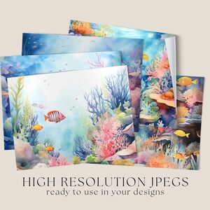 Under the Sea Watercolor Background, Coral Reef Digital Paper, Deep ...