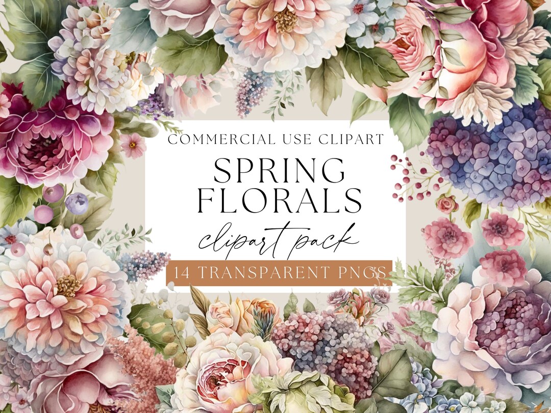 Spring Floral Bouquets Clipart Pack, Spring Florals Pack, Transparent ...