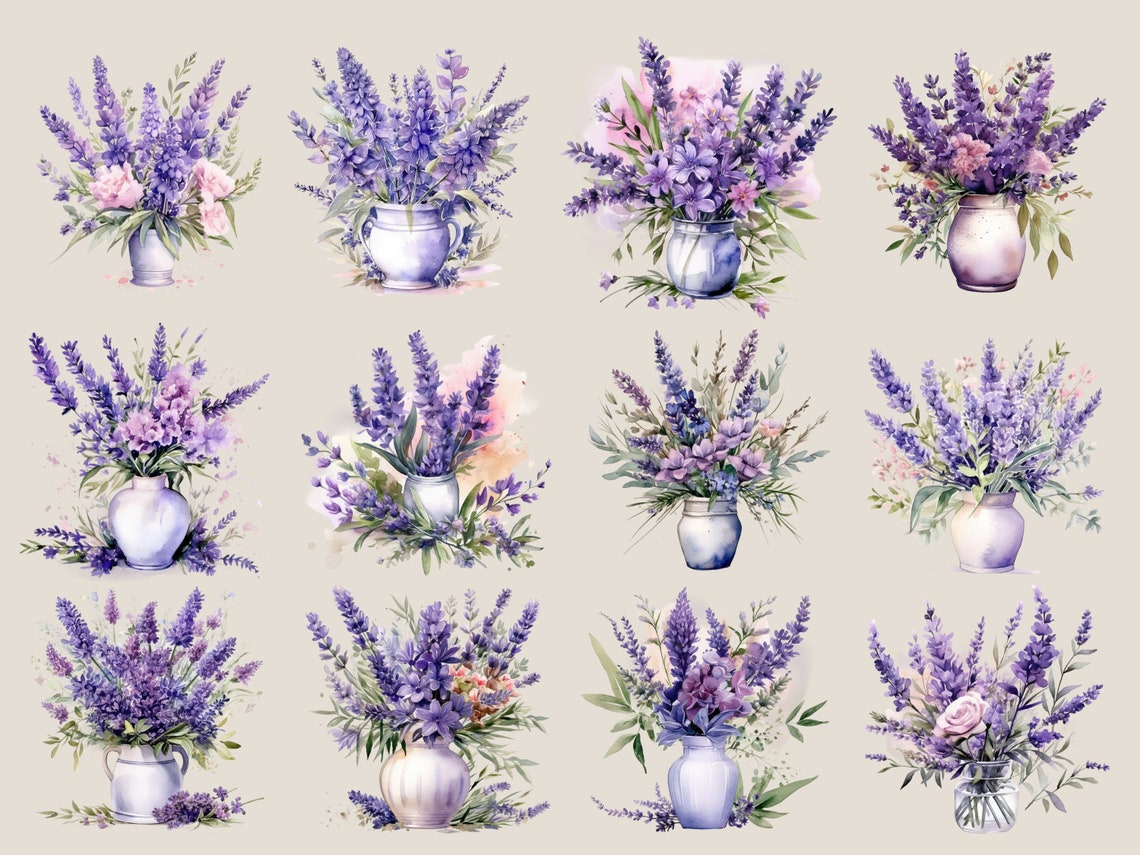 Lavender Watercolor Clipart Transparent Pngs Flower Clip - Etsy