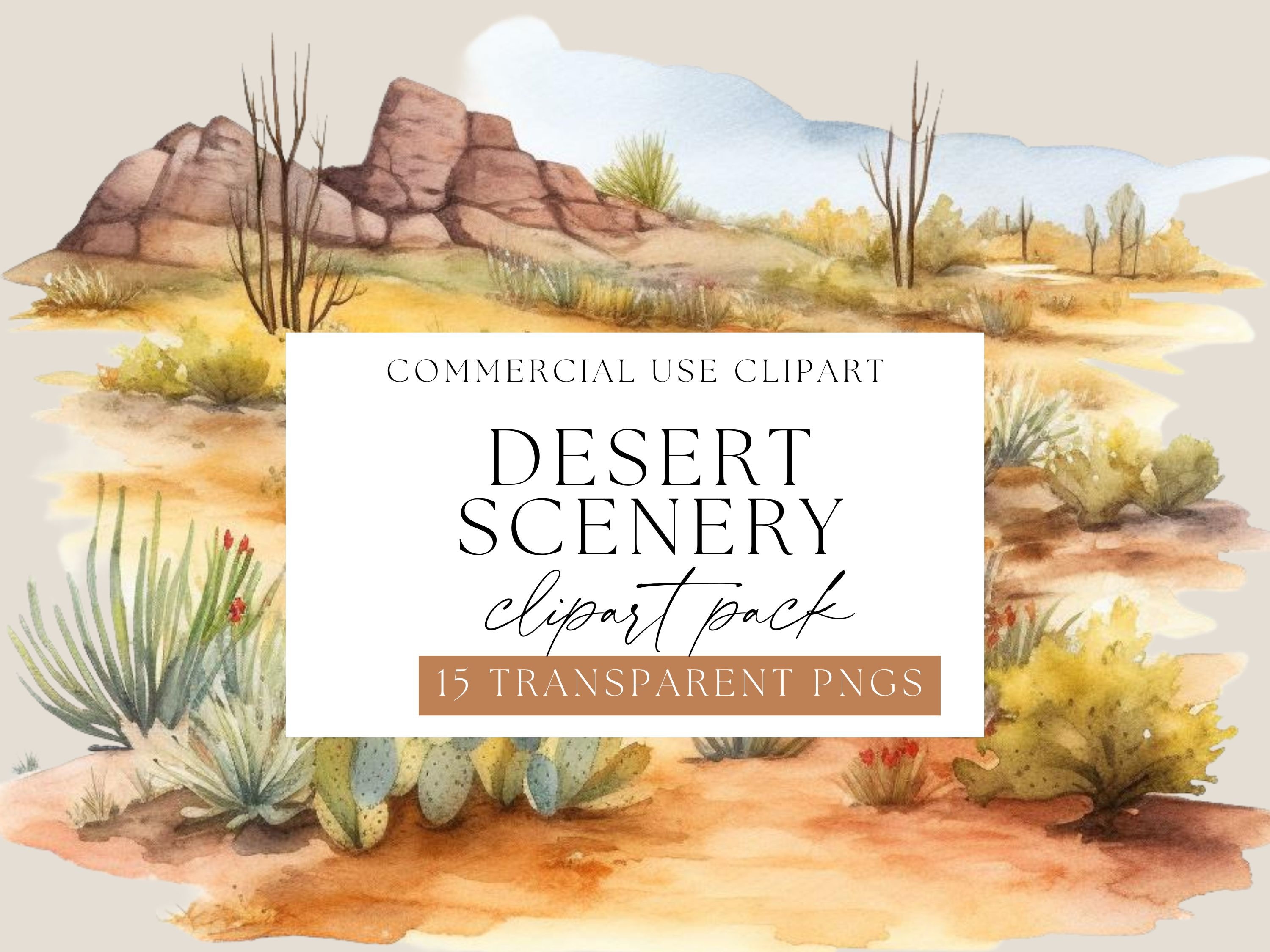Desert Watercolor Clipart, Scenery Transparent Pngs, Desert With Cactus ...