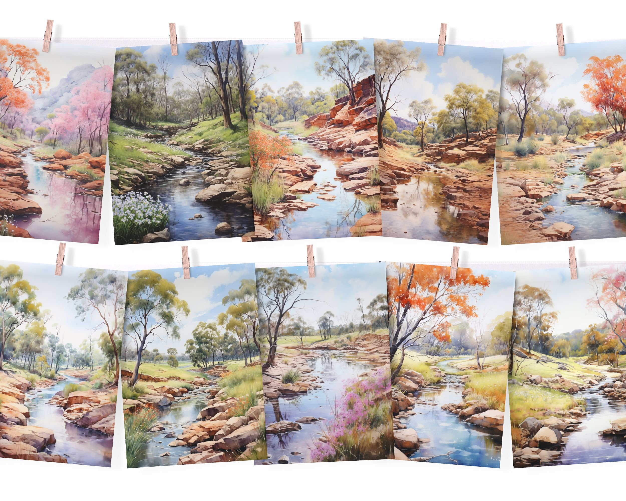 Australian Scenery Background, Watercolour Aussie Outback, Watercolor ...