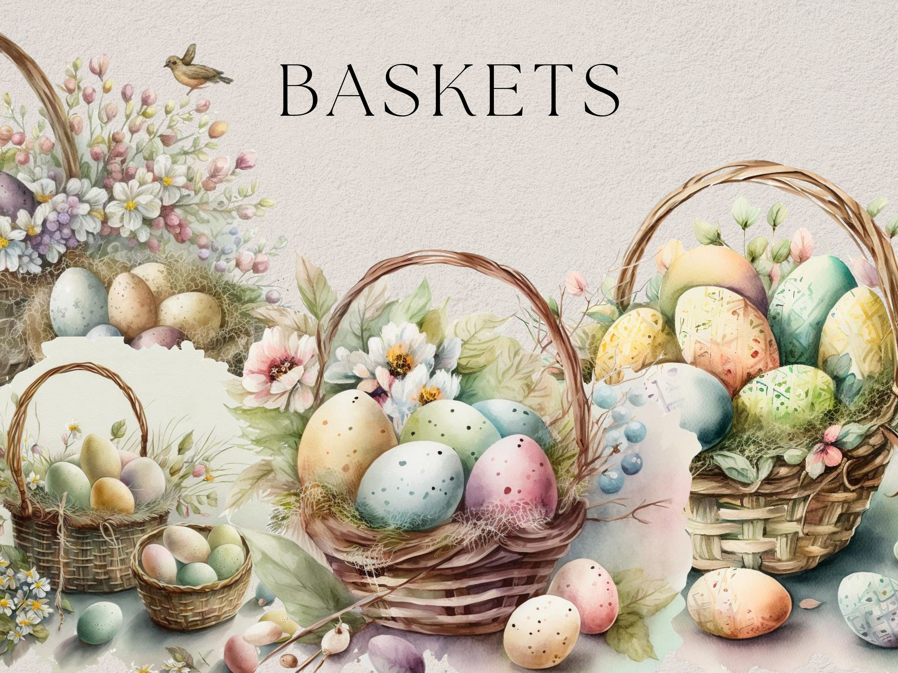 Easter Bunny Clipart, Rabbit With Flowers, Easter Baskets With Eggs ...