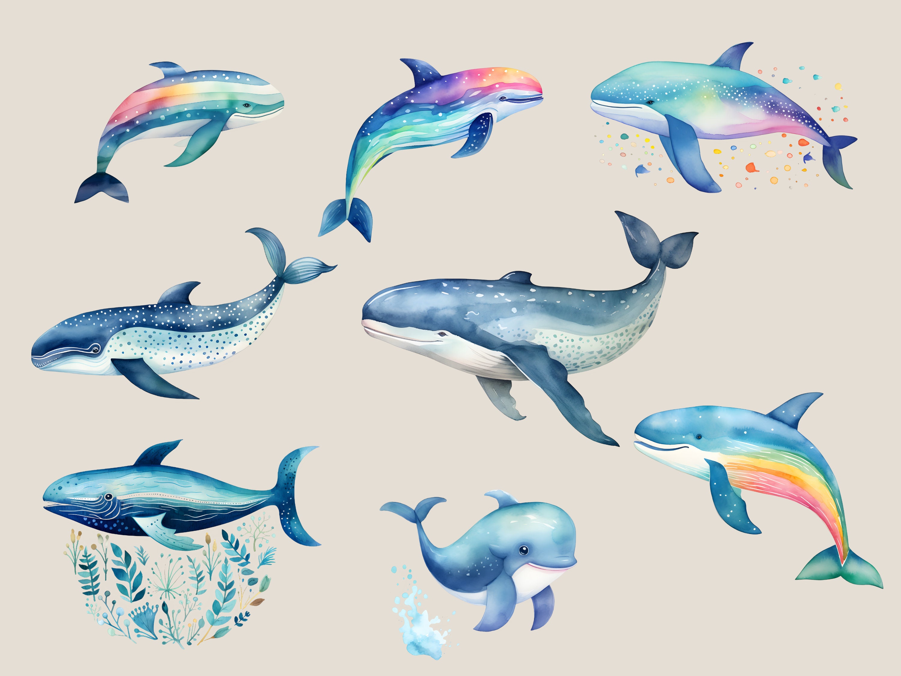 Watercolor Whale Clipart, Transparent PNG Images, Ocean Life ...