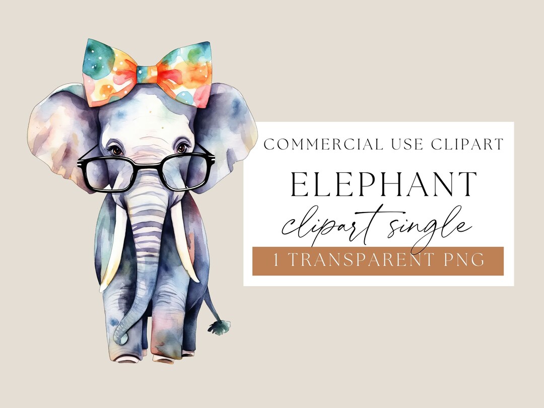 Elephant Clipart, Watercolor Elephant Clip Art, Elephant Wearing ...