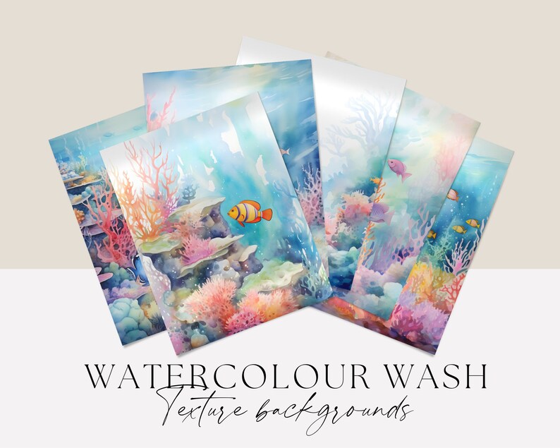 Under the Sea Watercolor Background, Coral Reef Digital Paper, Deep ...