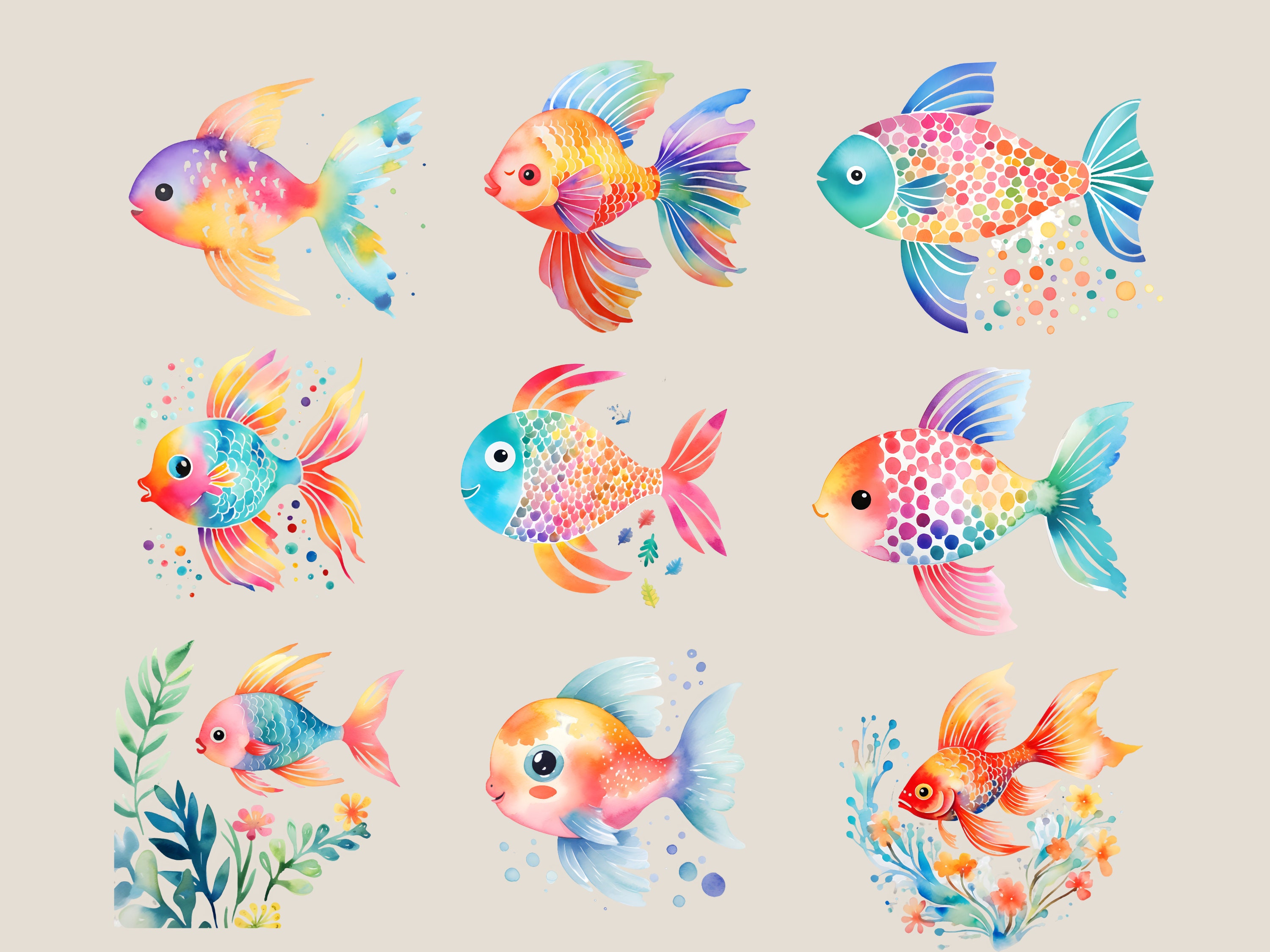 Cute Fish Ocean Clipart, Underwater Clipart, Fish Clip Art, Colorful ...